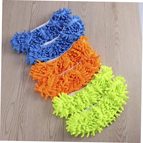 Chenille Socks 6pcs/ 3 Pairs Floor Mops Cleaning Mops Chenille Socks Floor Cleaning Slipper Lazy Mop Slippers Chenille Shoe Cover Detergent Washable Dust Mop Slipper Mop Cap