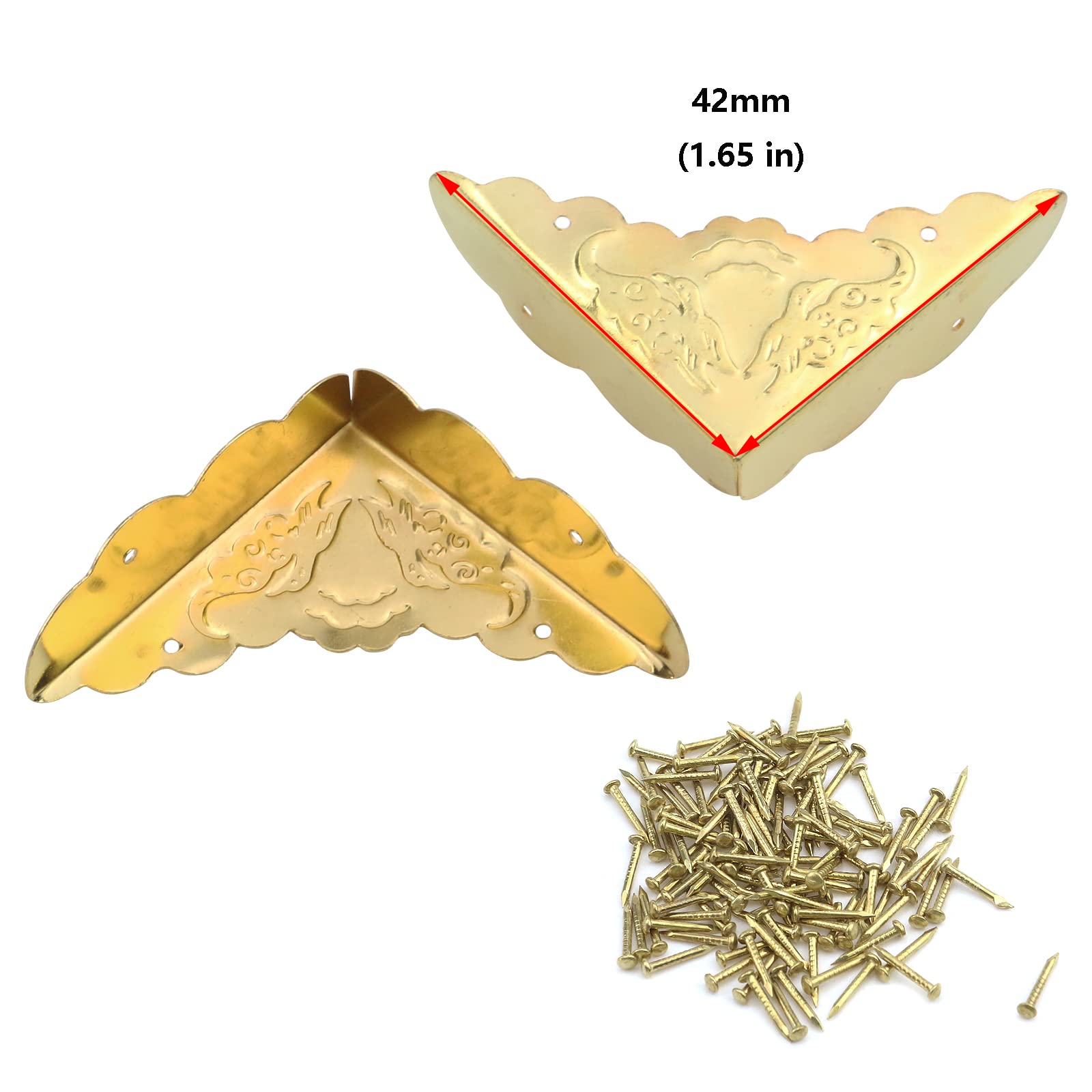 Antrader Antique Decorative Box Corner Protector Edge Safety Furniture Corner Guard, 1.6" x 1.6" Gold Tone, Pack of 24