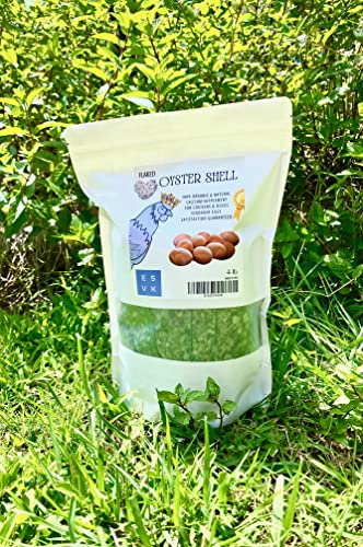 ESVK Natural Flaked Oyster Shell - 4 Pound (Pack of 1) | Calcium Supplement for Chickens, Ducks, and Other Birds| Made in USA (4 lb)