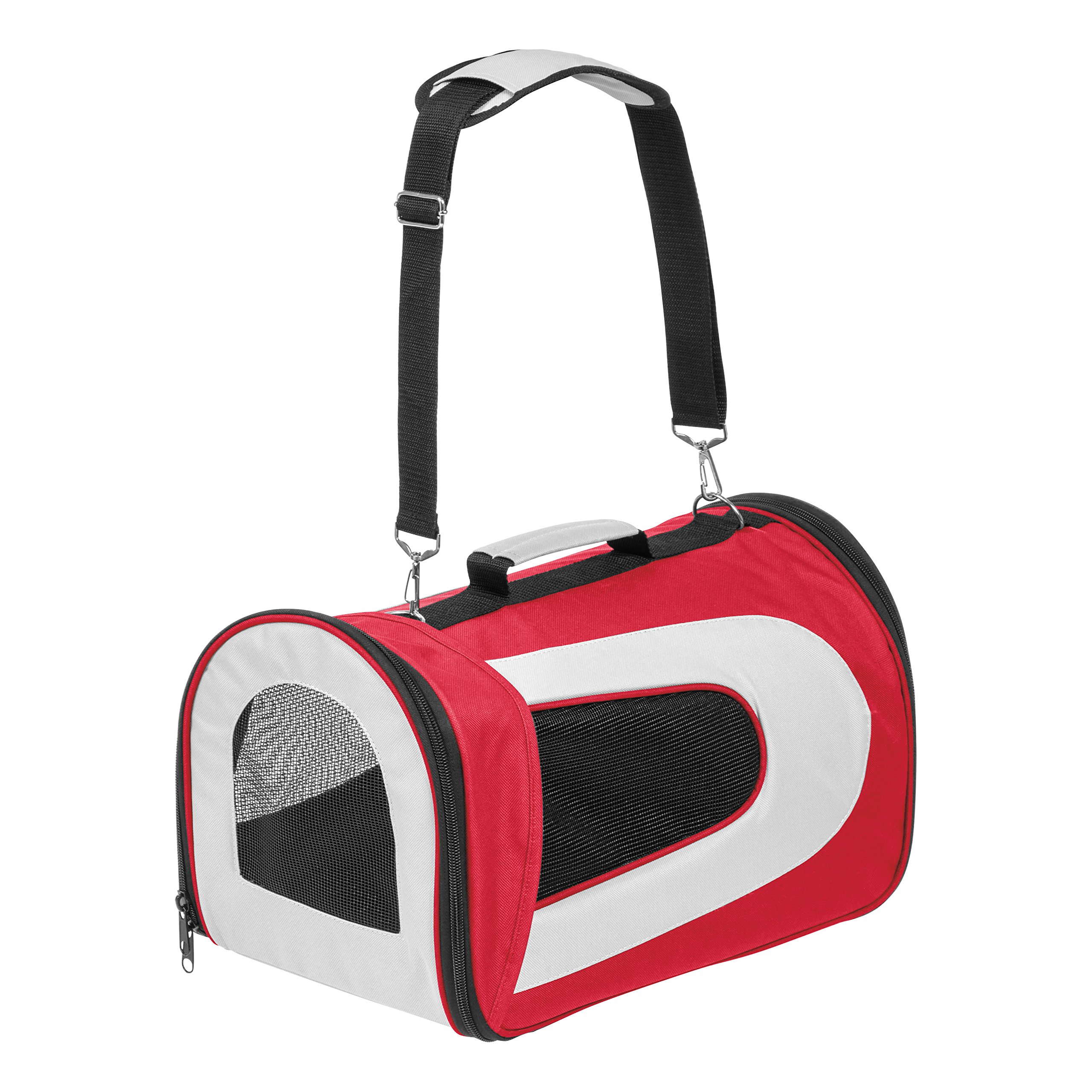 IRIS USA Large Soft Sided Carrier with Shoulder Strap, Sturdy Collapsible Water Resistant Cat Dog Pet Carrier with Padded Bottom and Top Handle for Travel Road Trip, Red