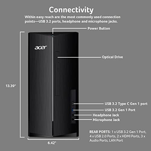 Acer 2022 Newest Aspire Desktop PC, 12th Gen Intel Core i5-12400 6-Core Processor, 16GB RAM, 1TB SSD, Wi-Fi 6, Bluetooth 5.2, Wired Keyboard and Mouse Combo, Windows 11 Home, Bundle with JAWFOAL