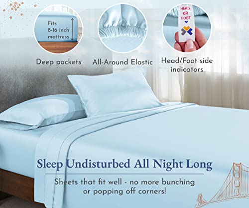 California Design Den 100% Cotton Sheets - Softest 4-Pc Queen Sheet Set, Cooling Sheets for Queen Size Bed, Deep Pockets, 400 Thread Count Sateen, Bedding Sheets & Pillowcases, Queen Sheets (Sky Blue)