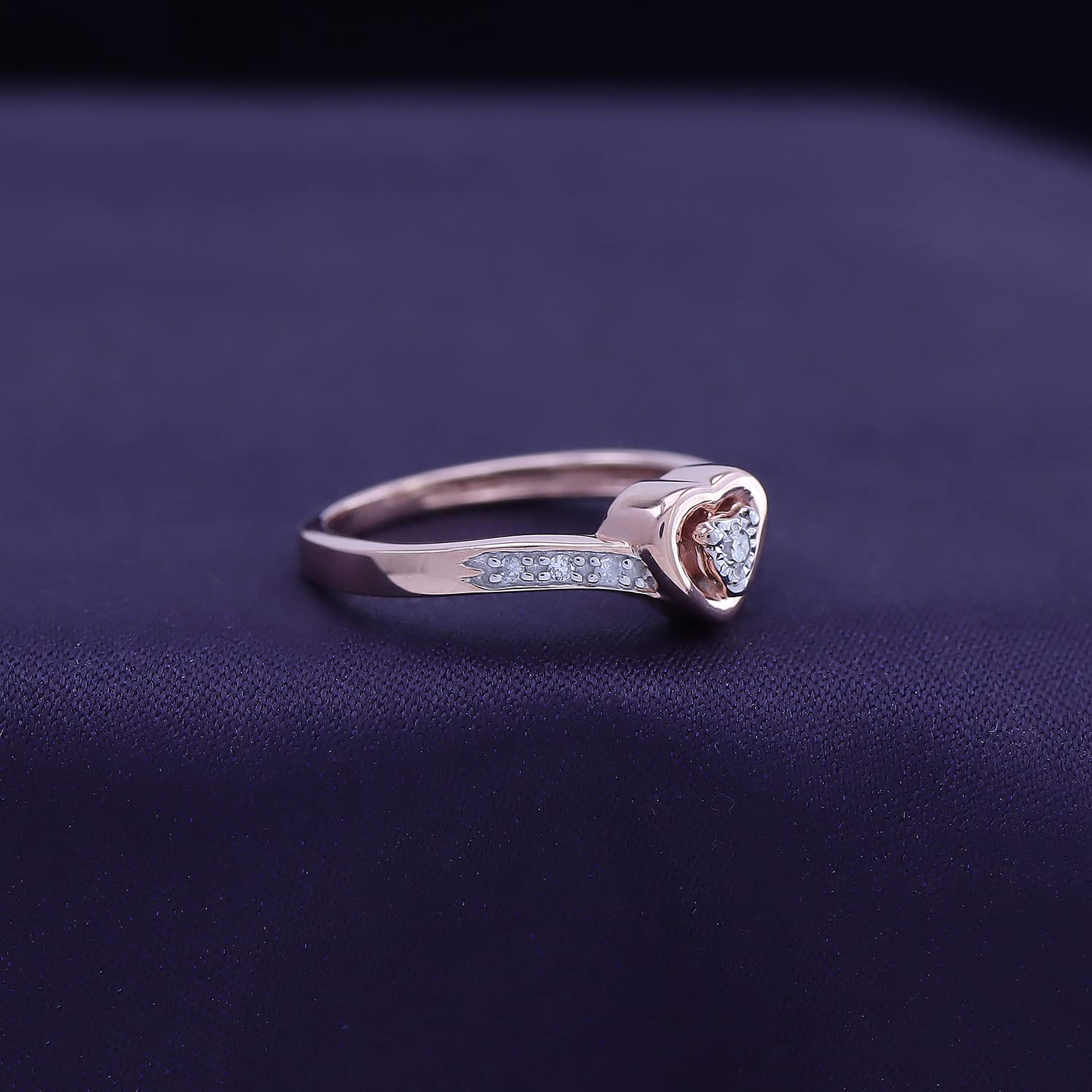 AFFY 14k Rose Gold Over Sterling Silver 1/20 Carat Round Cut Real Diamond In Heart Shaped Promise Ring Jewelry For Womens Ring Size-4.5…