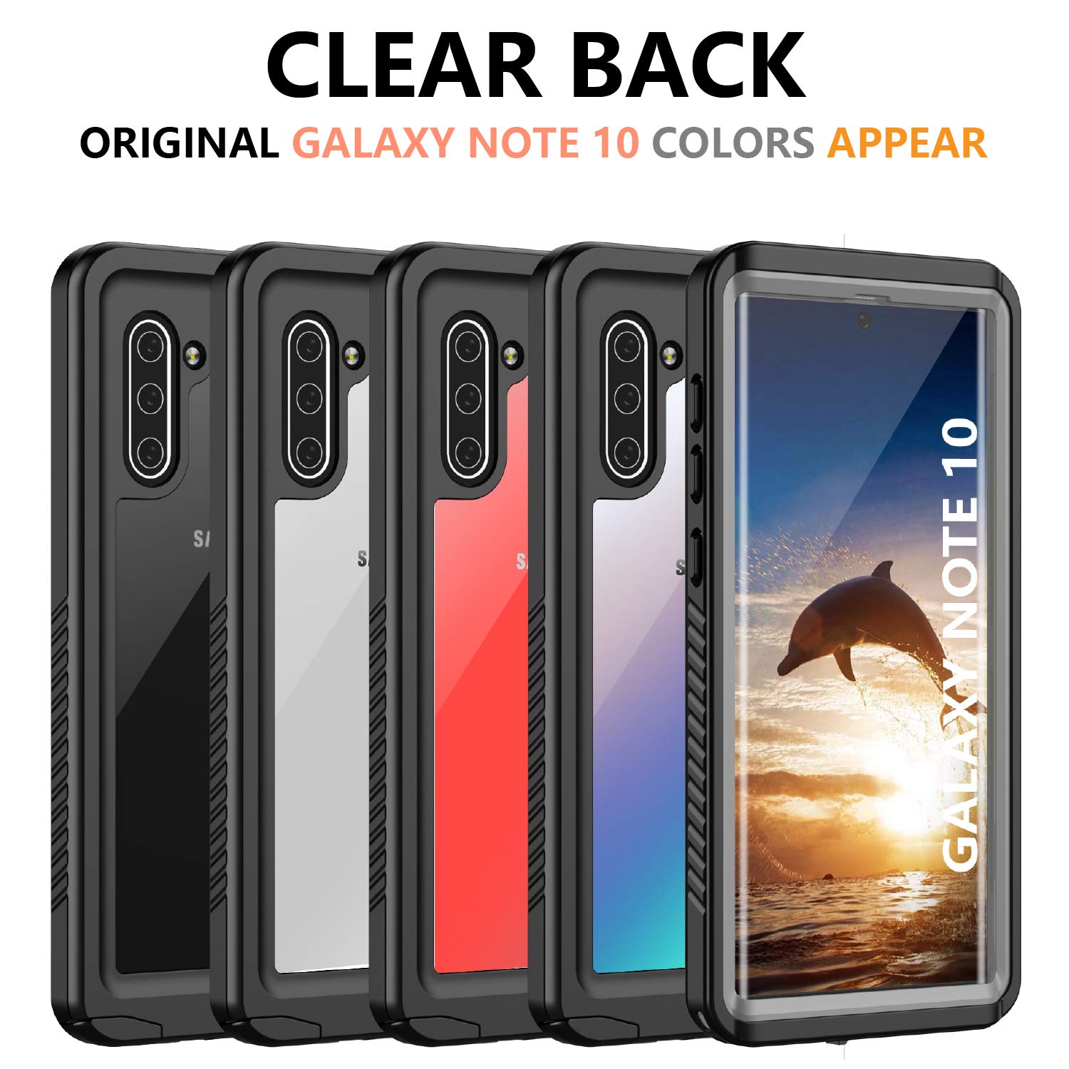 ANTSHARE Galaxy Note 10 Waterproof Case,Note 10 Case Built in Screen Protector 360°Full Body Protective Shockproof Dirtproof Sandproof IP68 Underwater Waterproof Case for Note 10(Clear Black)