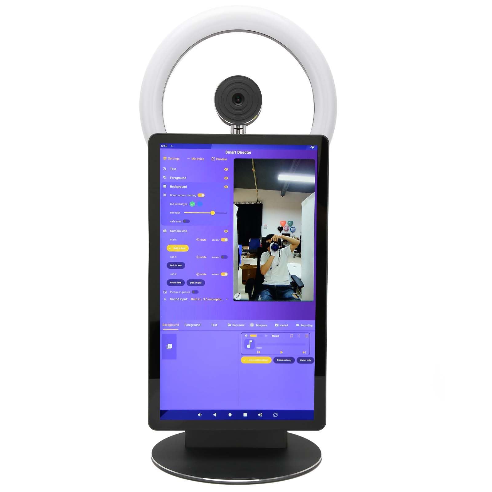 All in One Live Broadcast Machine, 8 Core 6nm CPU 15.6inch FHD Desktop Live Streaming Equipment 5.0 2.4G 5G WiFi with 10 Inch Fill Light for Home (US Plug)