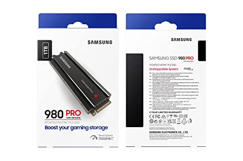 SAMSUNG 980 PRO SSD with Heatsink 2TB PCIe Gen 4 NVMe M.2 Internal Solid State Drive + 2mo Adobe CC Photography, Heat Control, Max Speed, PS5 Compatible (MZ-V8P2T0CW)