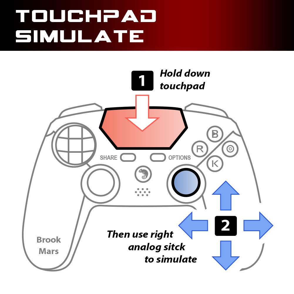 Brook Mars Wired Controller - Zero-Delay High Performance, For PS4 Gaming Controller, Gamepad with Touchpad for PS3 PS4 PC Switch, Support Motion Control,Gyro axis, Rumble function, Vibration