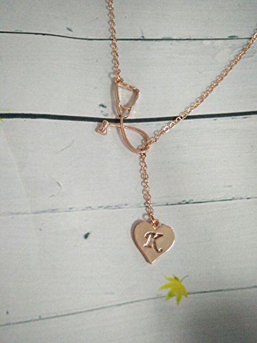 MANZHEN Rose Gold Plated Medicine Stethoscope Heart Initial Alphabet Letter Necklace for Doctor Nurse (B)