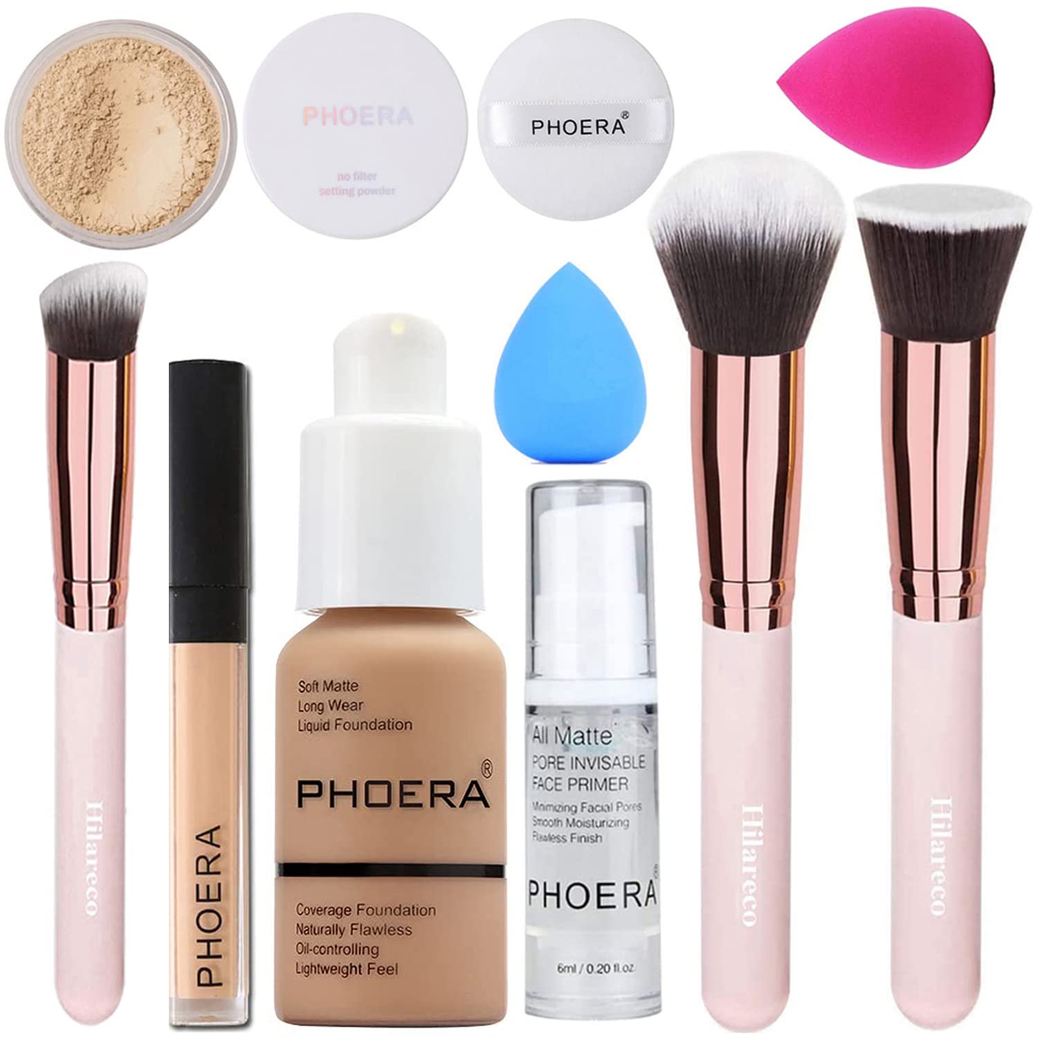 All In One Makeup Kit,12 Colors Eyeshadow Palette,PHOERA Foundation,6 Colors Lipstick Set,PHOERA Primer Powder Concealer Contour,Eyebrow Soap,Waterproof Eyeliner and Mascara, Makeup Brush Set