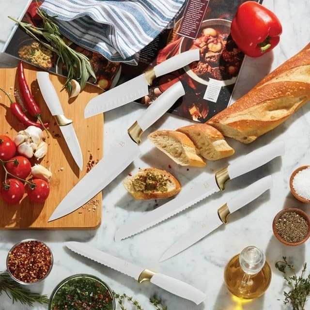 Generic 6 Piece beautiful Stainless Steel Knife Set in White Champagne Gold By Drew Barrymore