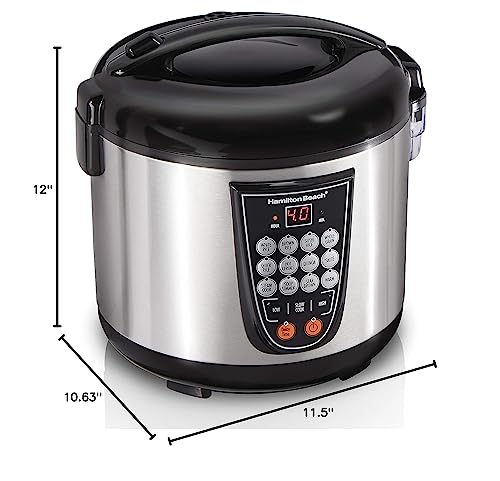 Hamilton Beach Digital Programmable Rice and Slow Cooker & Food Steamer, 20 Cups Cooked (10 Cups Uncooked), 14 Pre-Programmed Settings for Sear Saute, Hot Cereal, Soup, Nonstick Pot, Stainless Steel