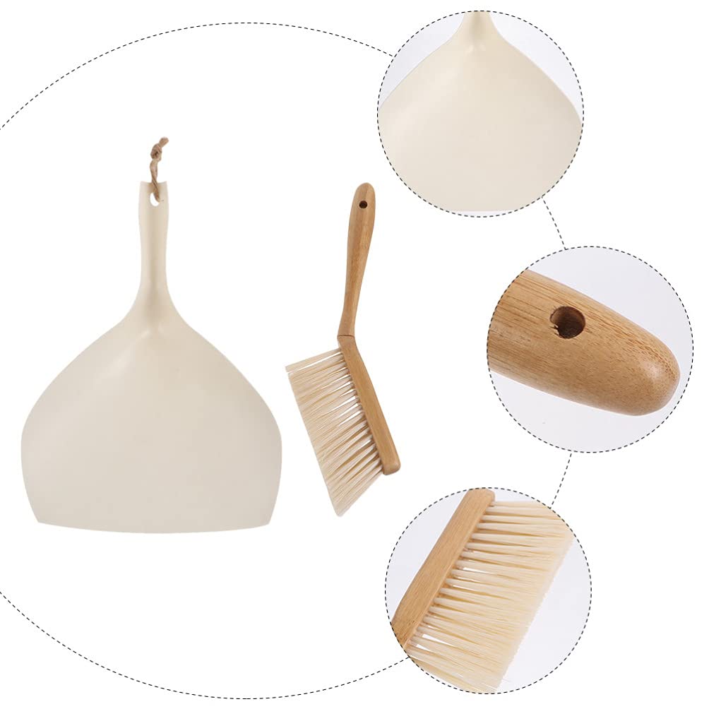 Cabilock 1 Set Desktop Broom Pets House Cleaning Brush Dustpan and Brush Hand Sweeping Brush Mini Broom and Dustpan Plastic Pet Carrier Broom with Dustpan Wooden Counter Household Child
