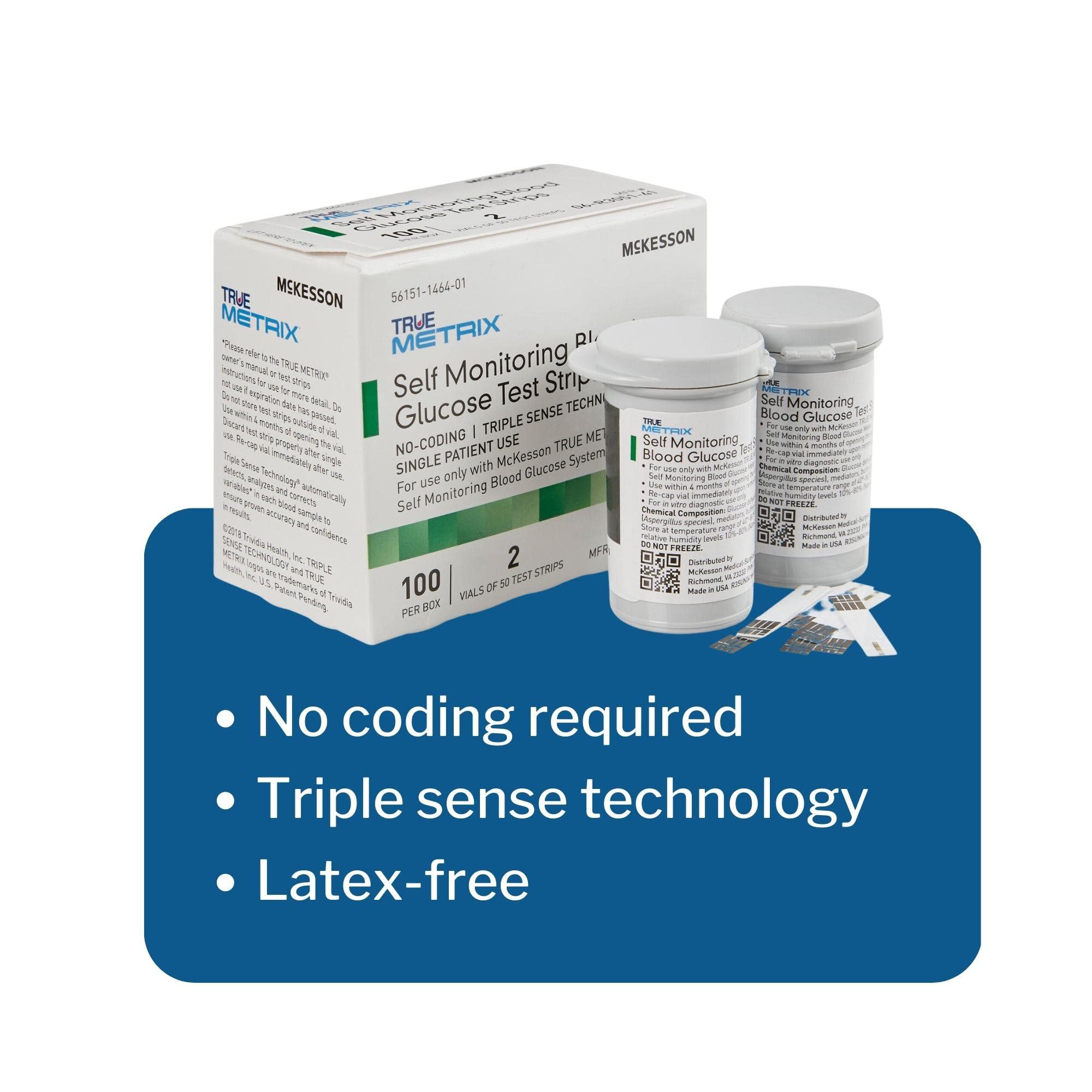 McKesson TRUE METRIX Self-Monitoring Blood Glucose Test Strips - Supplies for Diabetes Self Monitor Systems, 100 Strips, 4 Packs, 400 Total
