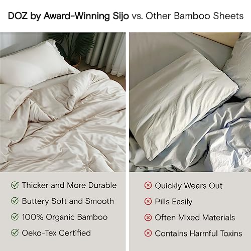 DOZ by SIJO 100% Organic Bamboo Sheet Set, Buttery Soft, Cooling for Hot Sleepers, Silky Breathable, Oeko-TEX, High GSM, 16" Deep Pockets - 3pc - 2 Pillowcases 1 Fitted Sheet (Storm, Queen)