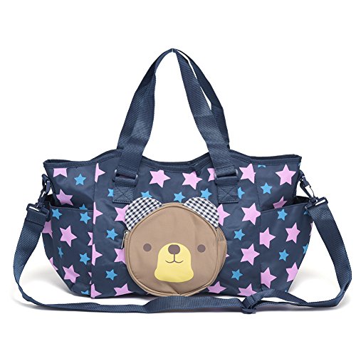 Mom Miya Large Capacity Multifunction Mummy Diaper Bag Tote Bag Mother Nappy Bag Set 3pcs Star Bear Design 2 Color (Blue)