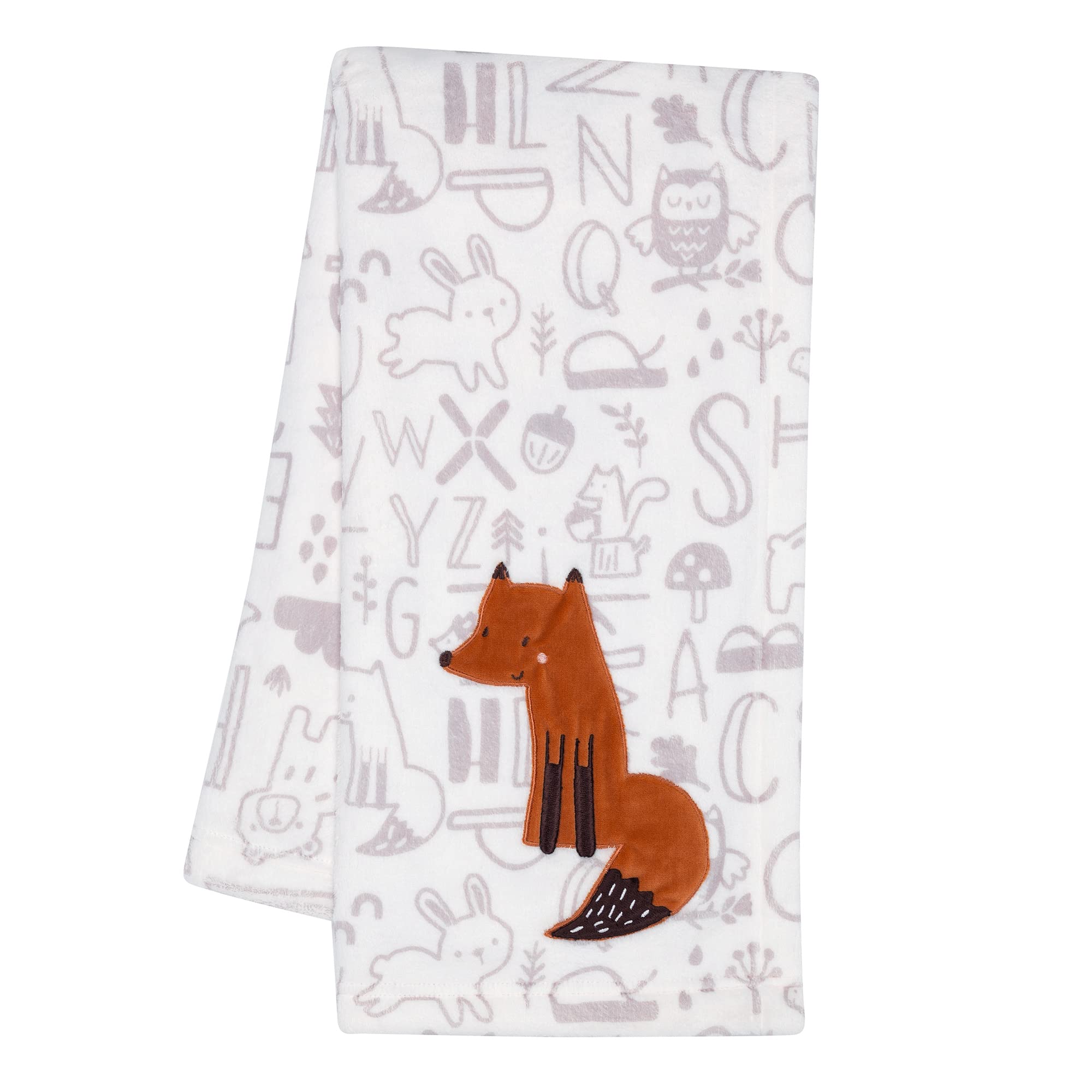 Bedtime Originals Animal Alphabet Gray/White Fox Appliqued Fleece Baby Blanket