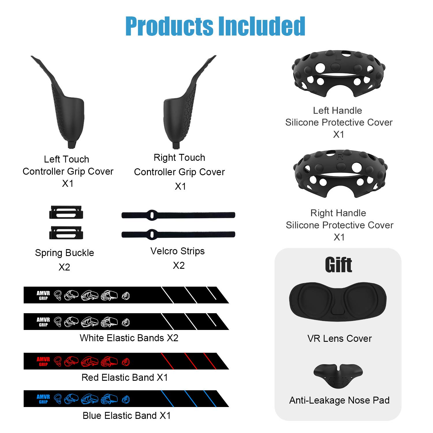 AMVR [Pro Version] Touch Controller Grip Cover & Anti-Collision Protection Silicone Ring Set for Oculus Quest 1 or Rift S Anti-Throw Handle Protective Sleeve Accessories with Adjustable Strap