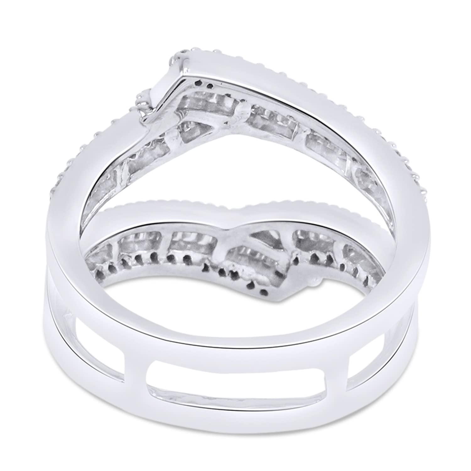 AFFY Baguette Shape Cubic Zirconia Enhancer Wrap Guard Ring in 14K White Gold Over Sterling Silver (7.5)