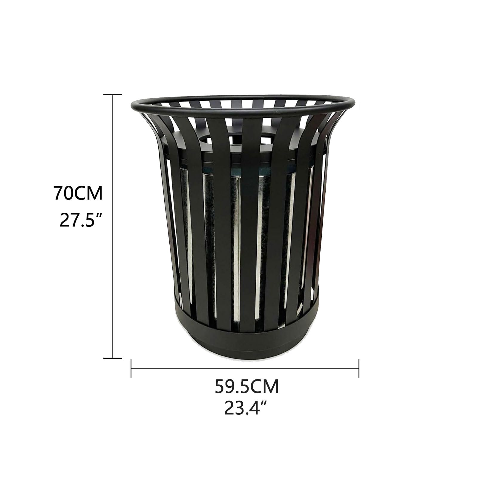 Anxeit Outdoor Metal Slatted Trash Receptacle,Waste Receptacle,Commercial Trash Cans,Zone Round Garbage Bin,Square Hotel Street Patio Indoor Metal Stan (Large - Black)