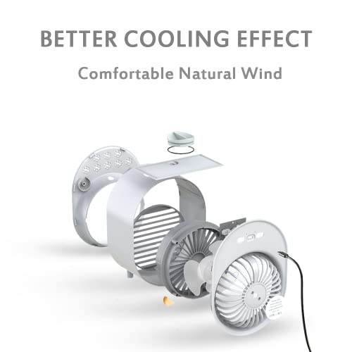 FAZHENWJ Portable Air Cooler Fan, Personal Air Cooler, 3000mAH Battery Powered Mini Air Cooler/Humidifier, Mini Humidifier Misting Fan, 3 Wind Speeds, USB Charging (White)