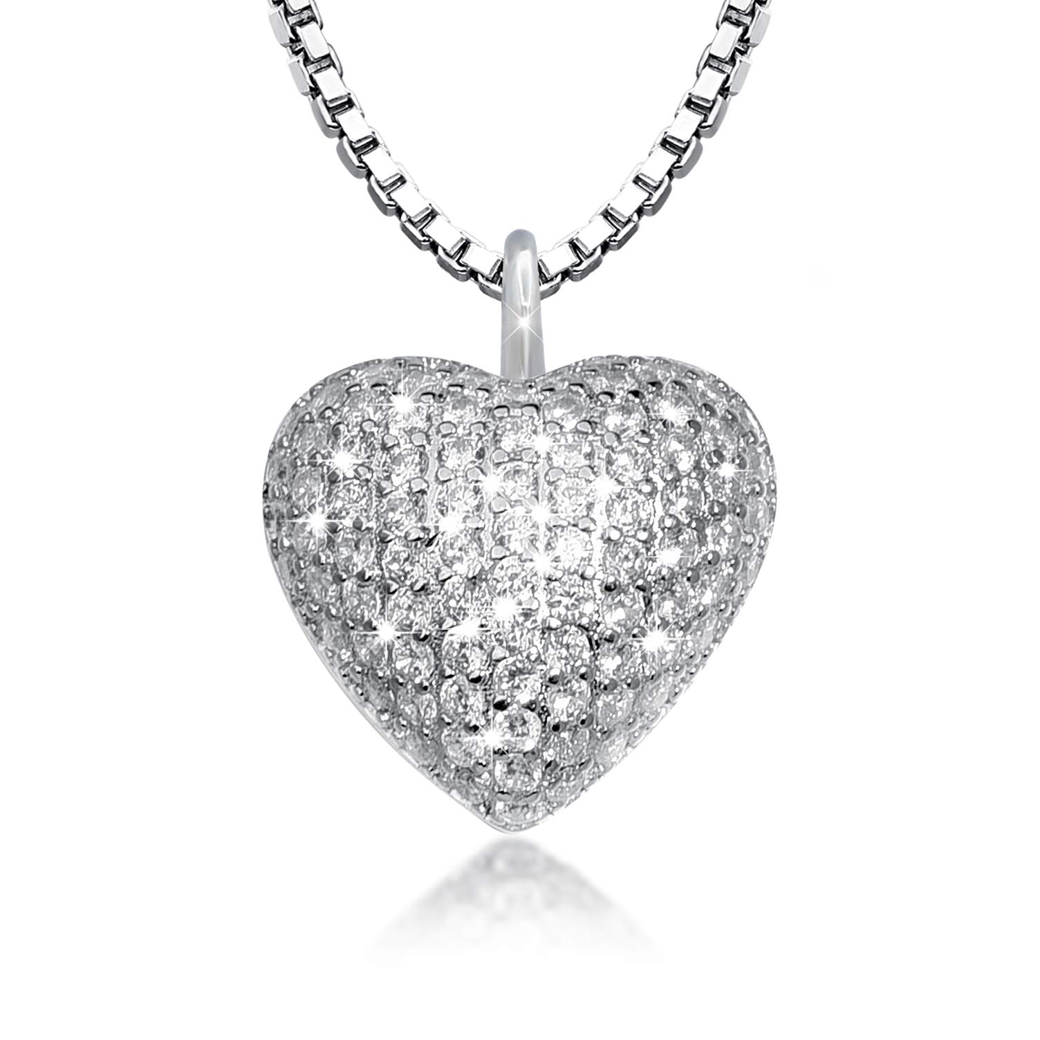 ACJFA Sterling Silver Urn Pendant Jewelry CZ Heart Cremation Necklace for Ashes Keepsake Memorial Jewelry for Women- Forever in My Heart(White)