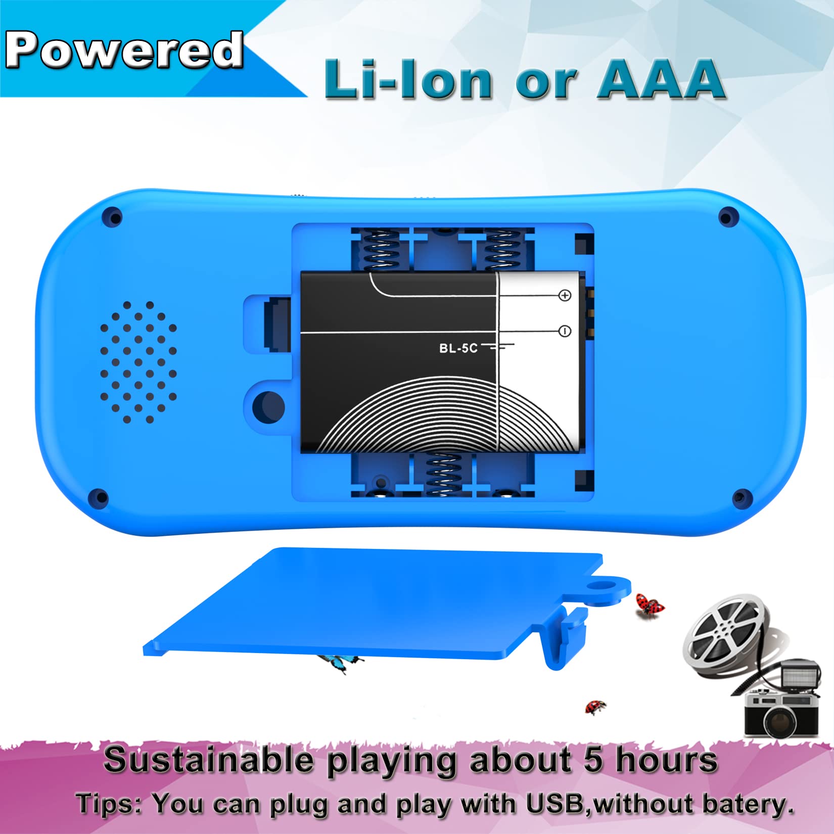 Beijue Retro Handheld Games for Kids Built in 218 Classic Old Style Electronic Game 2.5'' Screen 3.5MM Earphone Jack USB Rechargeable Portable Video Player Children Travel Holiday Entertain (Blue)