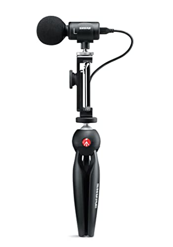 Shure MV88+ Video Kit - Digital Stereo Condenser Microphone for Apple and Android, with Manfrotto PIXI Tripod, Phone Clamp, Mount, iOS and USB-C Cables for Next-Level Compatibility and Connectivity