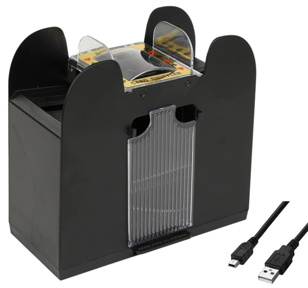 INFIJYON 1-6 Card Shuffler, New Upgraded USB/Battery Powered Casino Poker Auto Shuffler for House Party Card Games, Poker, Blackjack, Uno, Texas Hold'em