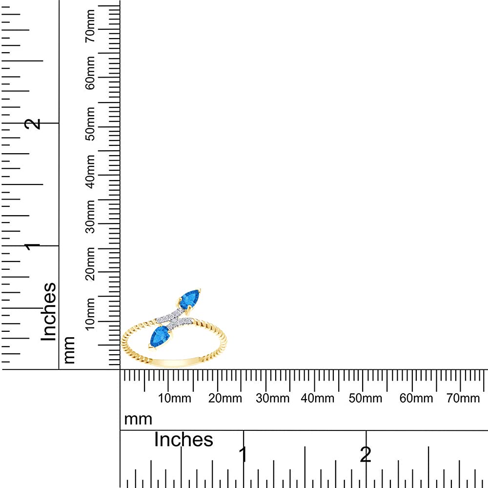 AFFY Pear Shape Natural Diamond And Simulated Blue Topaz In 14K Yellow Gold Over 925 Sterling Silver Ring Size 9