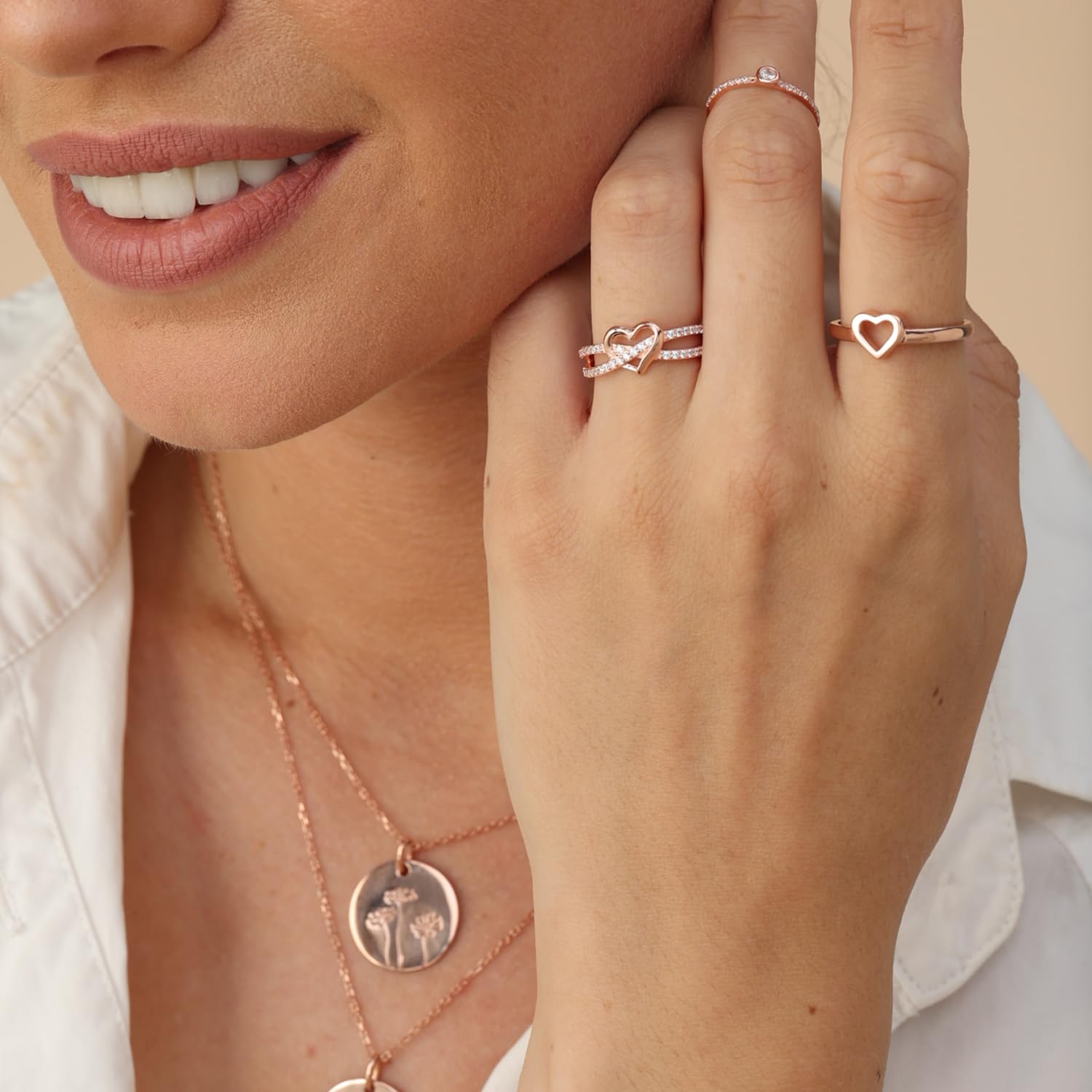 AFFY Infinity Heart Promise Ring Round White Cubic Zirconia Split Shank Jewelry for Women in 14K Rose Gold Over Sterling Silver Gift For Her Jewelry Ring Size-6.5