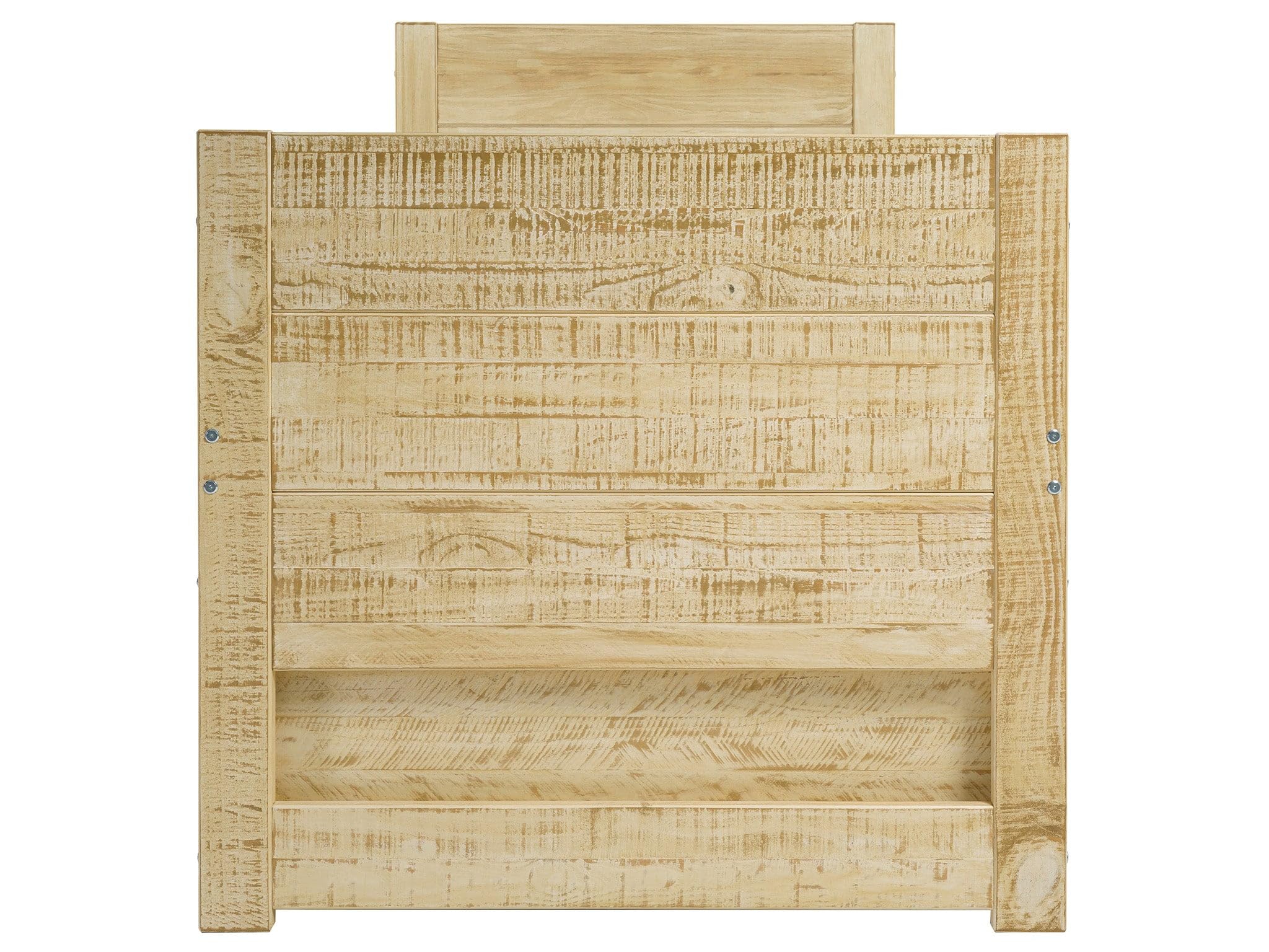 Bedz King All in One Twin Bed with Twin Trundle and 3 Built in Drawers, Weathered Honey