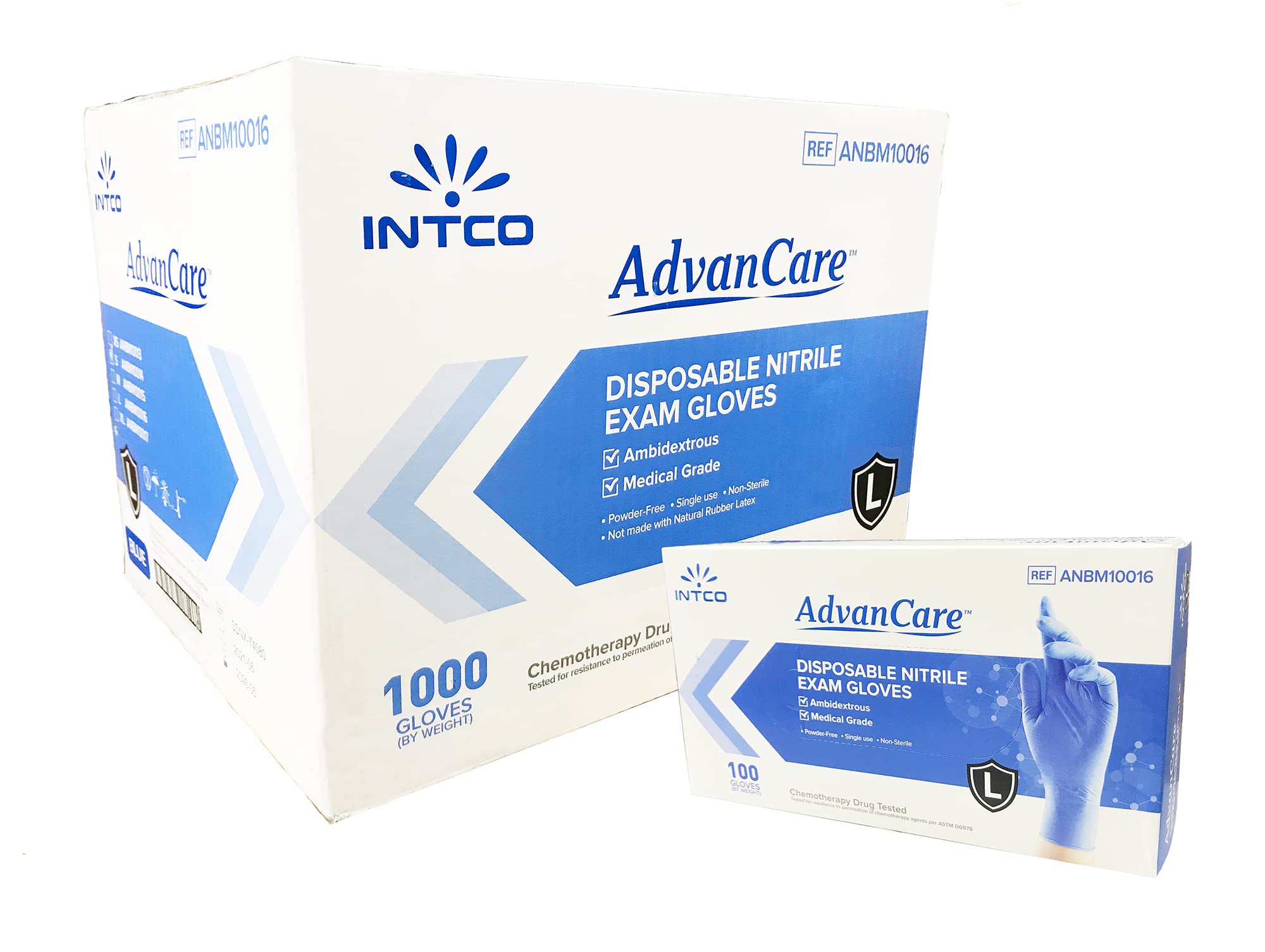 AdvanCare Disposable Nitrile Exam Gloves ANBM10016, Powder Free & Latex Free, Medical Grade (Blue, Large (10 Pack))