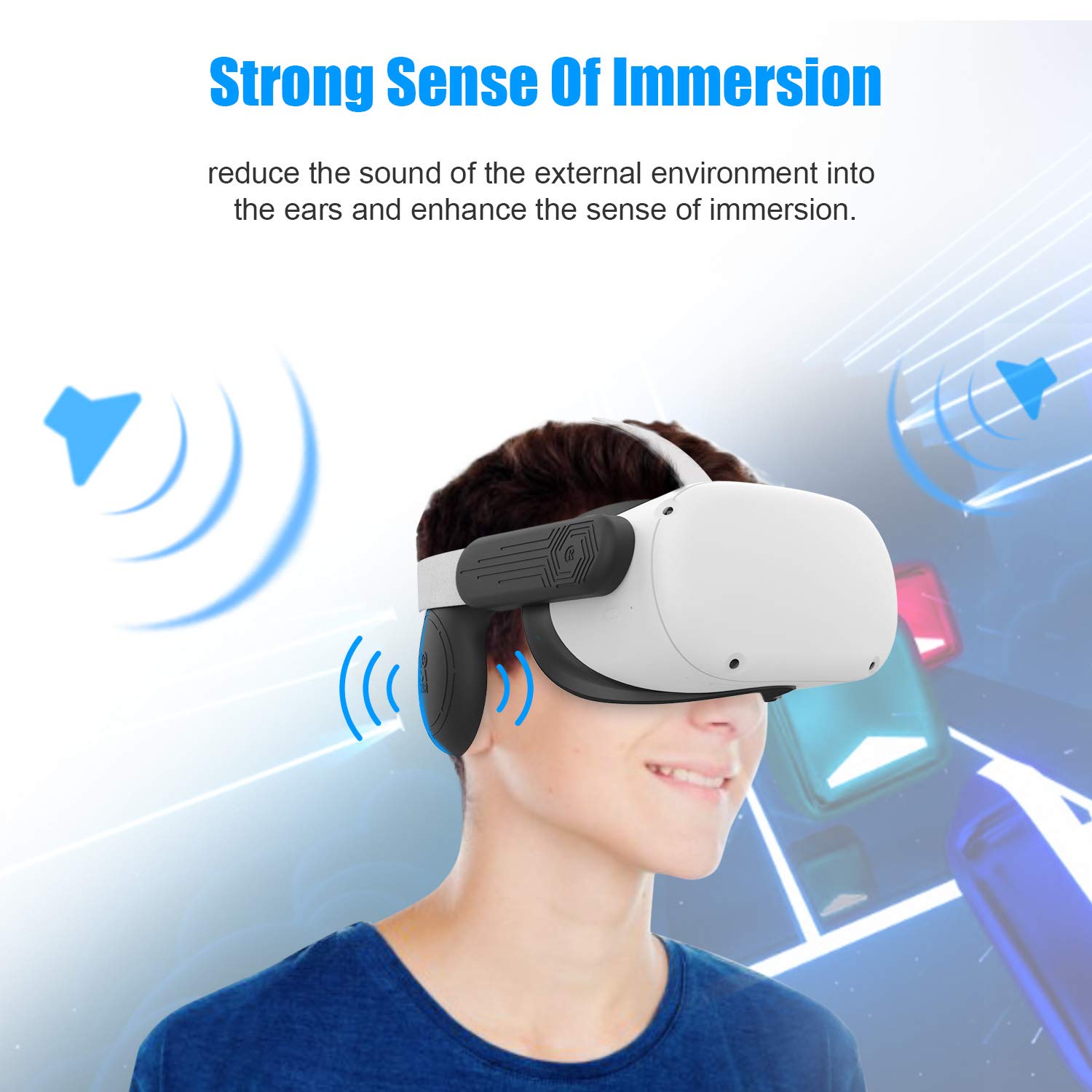 AMVR Silicone Ear Muffs for Meta Quest 2 VR Headset to Enhanced Headset Sound, for Quest 2 Accessories Headphone Extension Cover (Black, 1 Pair)
