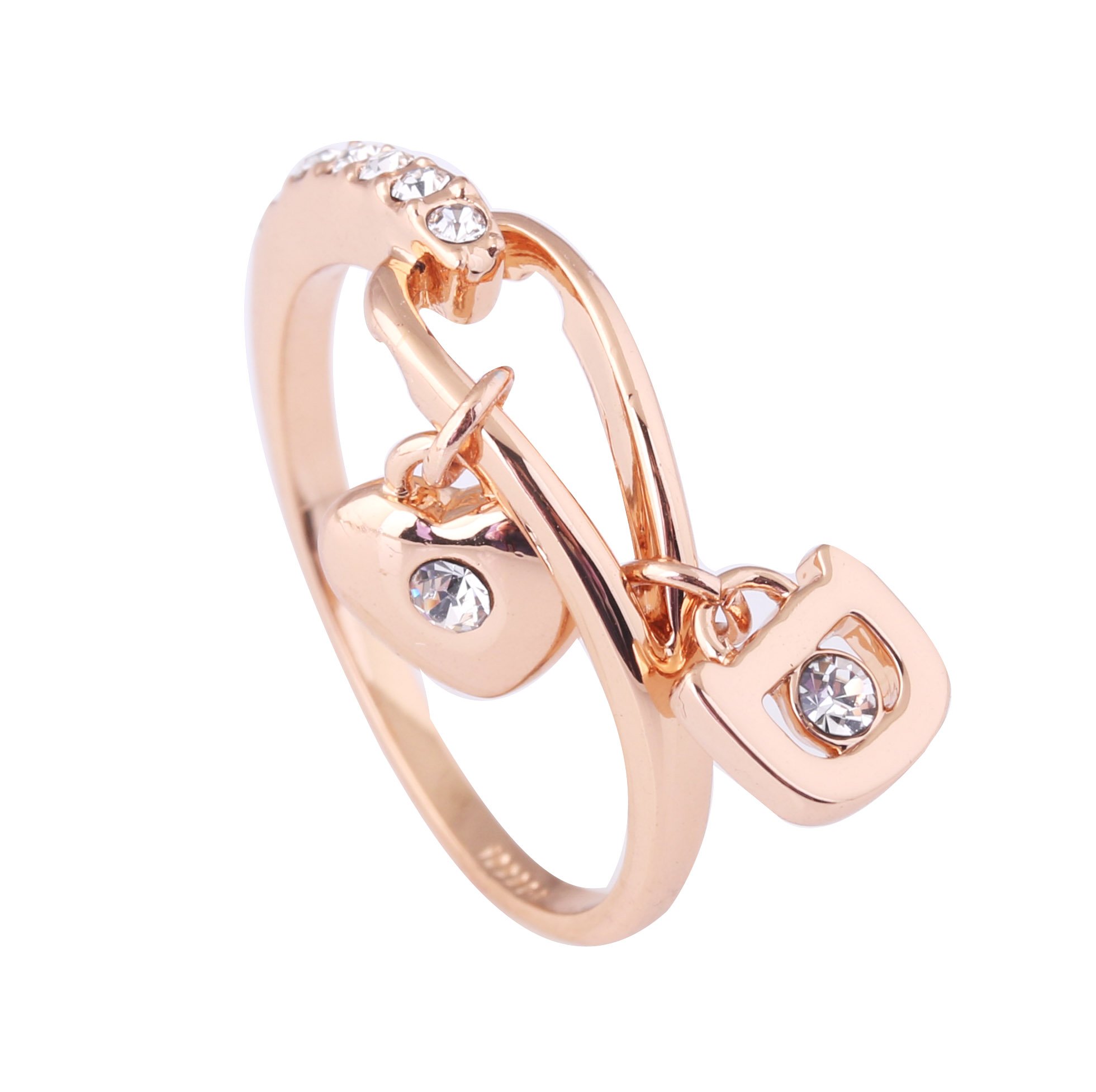 Acefeel 18K Gold Plated Paving Heart And Lock Pendant Ring Christmas Gifts Size 6