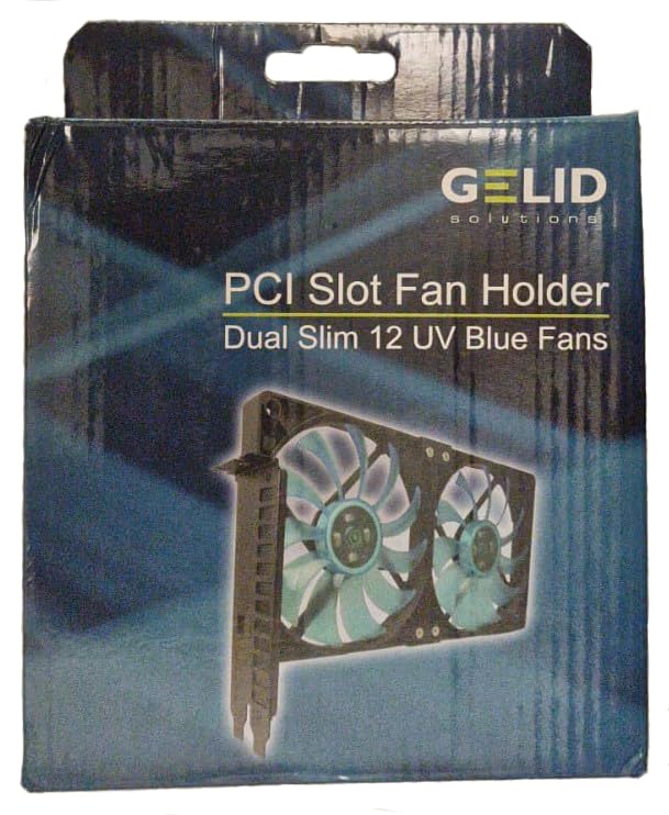 Gelid Solutions PCI Slot Fan Holder|2 x Slim 120mm UV Blue Fan|High Airflow with Quiet Operation|SL-PCI-02|Blue