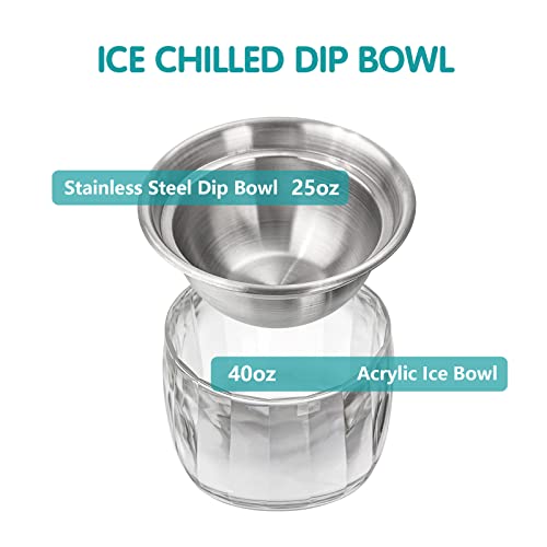 INNOVATIVE LIFE Ice Chilled Dip Bowl 2Pack, 25oz Stainless Steel Serving Bowl with Acrylic Base, Iced Salad Bowl for Fruit, Sauces, Dressing