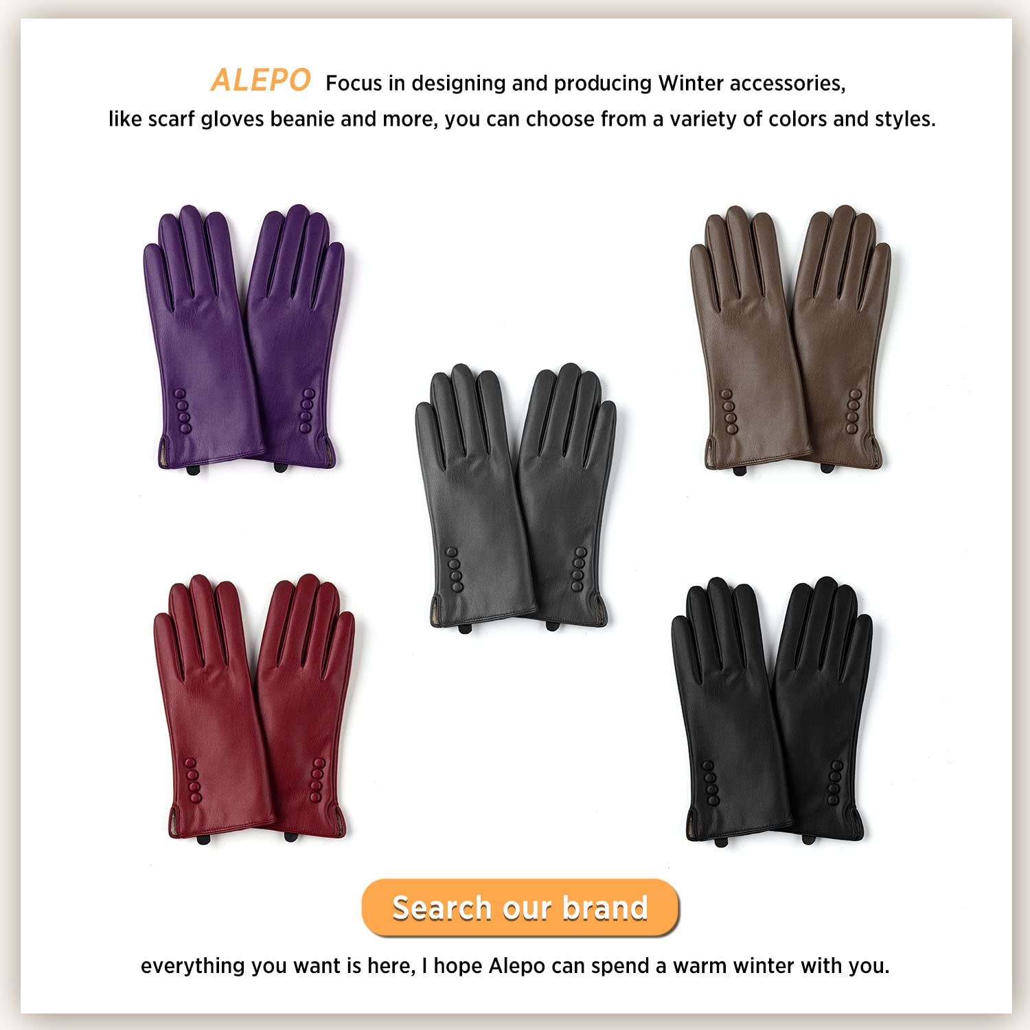 Alepo Winter PU Leather Gloves For Women, Warm Thermal Touchscreen Texting Typing Dress Driving Motorcycle Gloves With Wool Lining (Black-L)