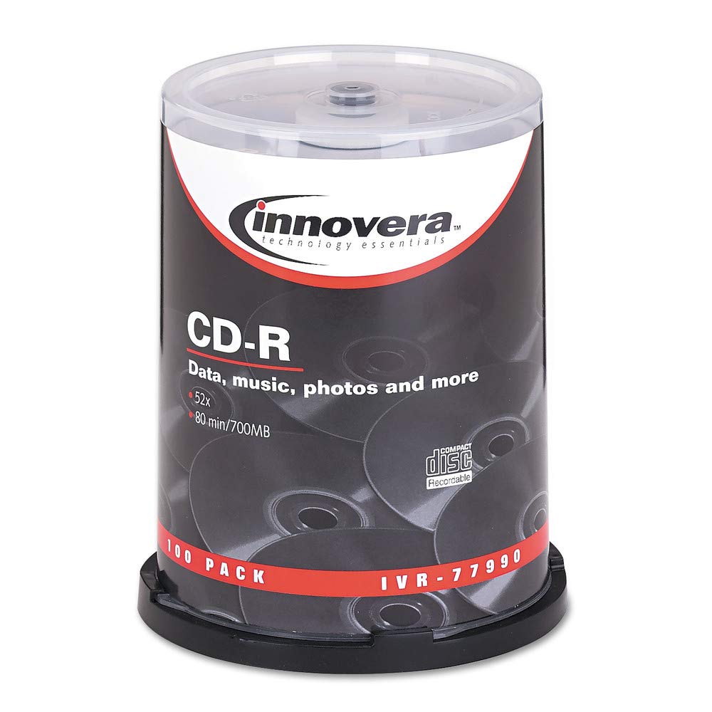 CD-R Discs, 700MB/80min, 52x, Spindle, Silver, 100/Pack