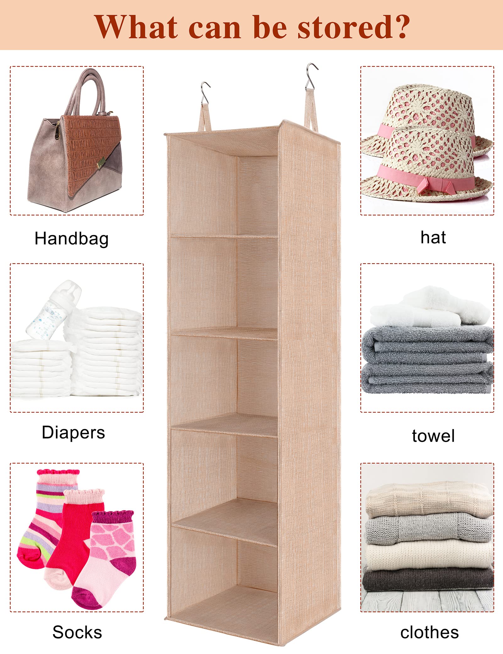 COSIFO 8-Shelf Hanging and Storage with 2 Drawers, 3-Shelf and 5-Shelf Separable Closet Organizers and Storage, Pink Collapsible Hanging Closet Shelves, Baby Nursery Storage Closet Organizer