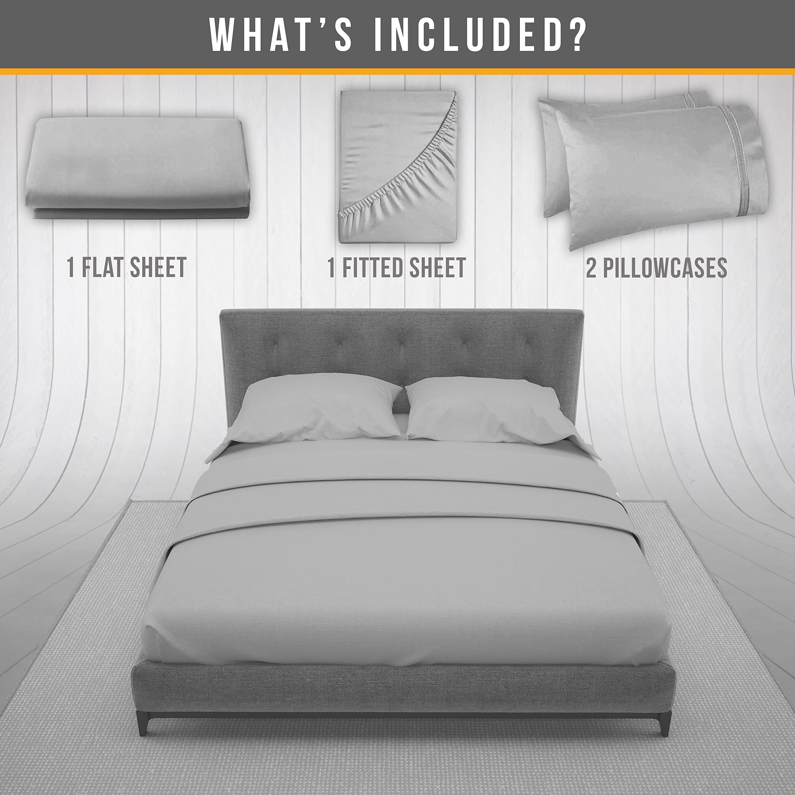 Abeero Home Full Size Bed Sheets Cooling - Luxury Hotel Sheet Set - Soft Sheet with Elastic Corner Strap - Deep Pocket Microfiber Bedsheet - Bedding Sheet & Pillowcases -4 PC (Full Size, Light Gray)