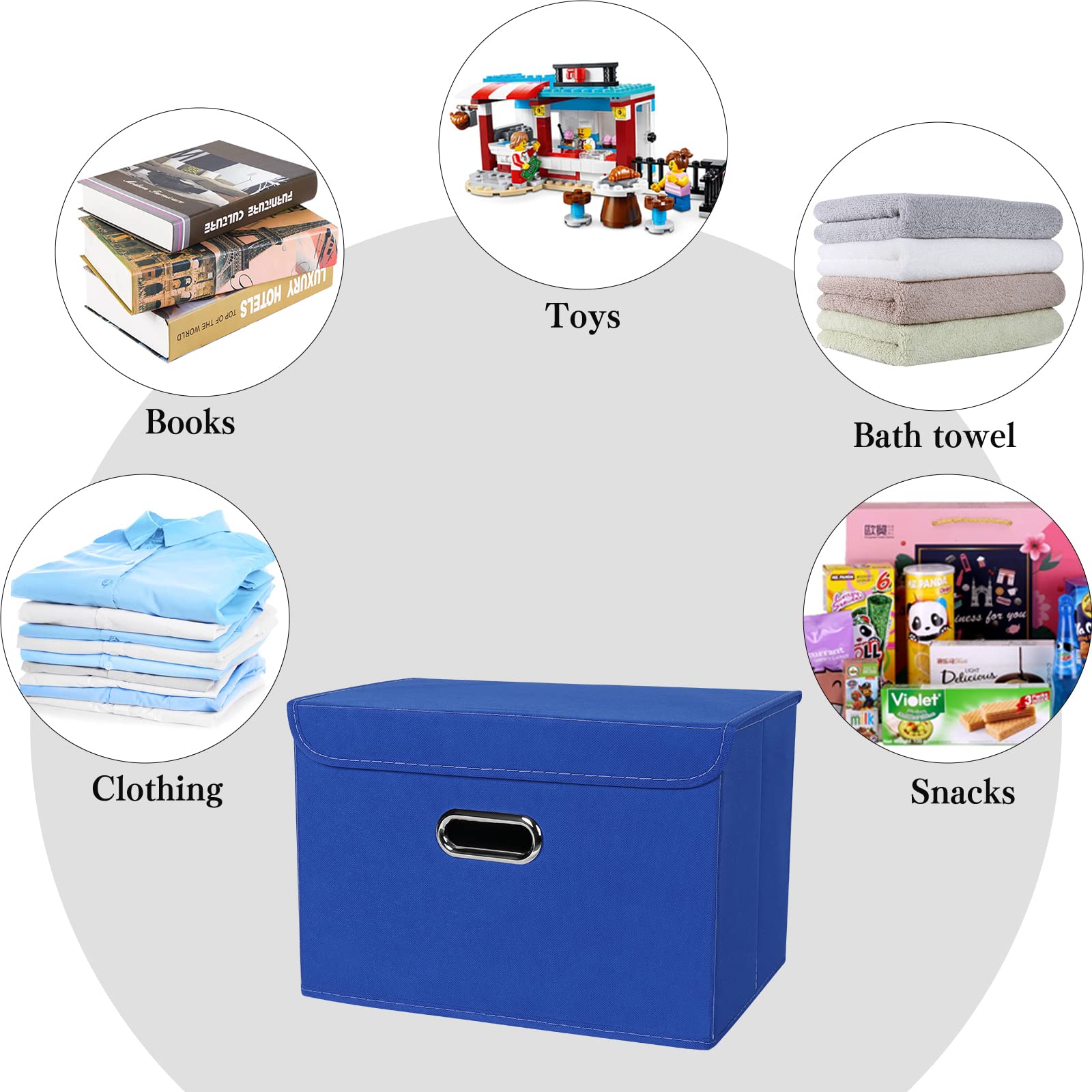 Yunkeeper Fabric Storage Bins with Lids Closet Organizers Foldable Cubes Basket with Handles Cube Boxes for Home ,Dark Blue