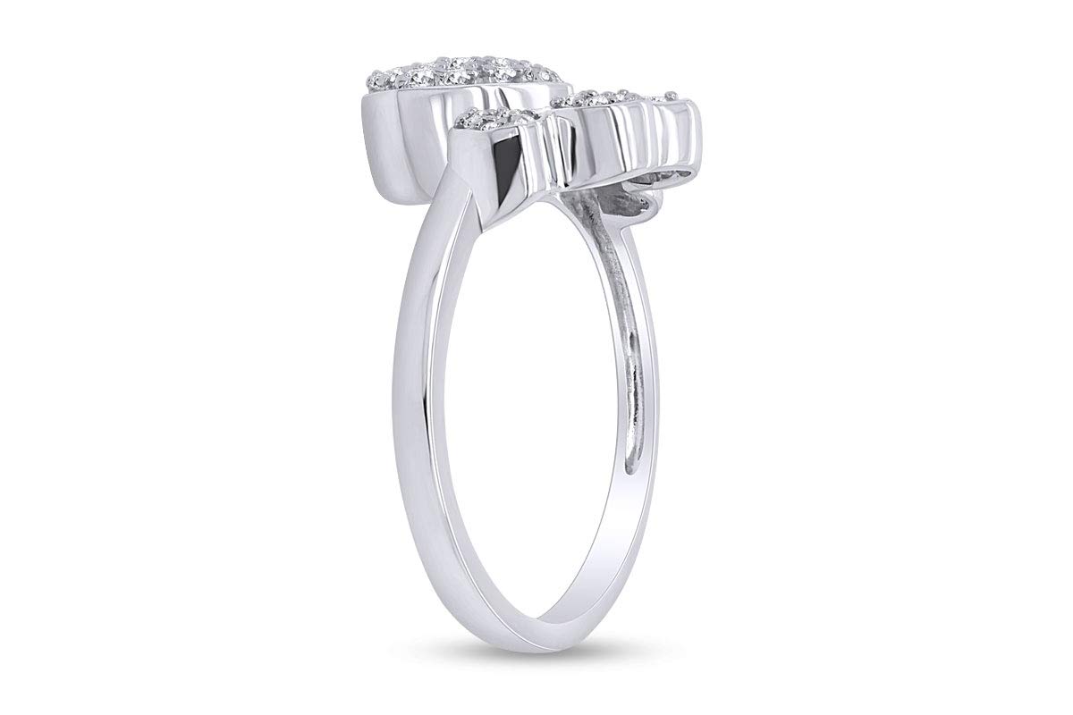 AFFY Round Shape White Cubic Zirconia Dog Pawprint Ring in 14k White Gold Over Sterling Silver (0.4 cttw) Ring Size-5.5