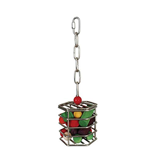 Featherland Paradise, Stainless Steel Baffle Cage, Durable Hanging Foraging Toy Feeder, Small