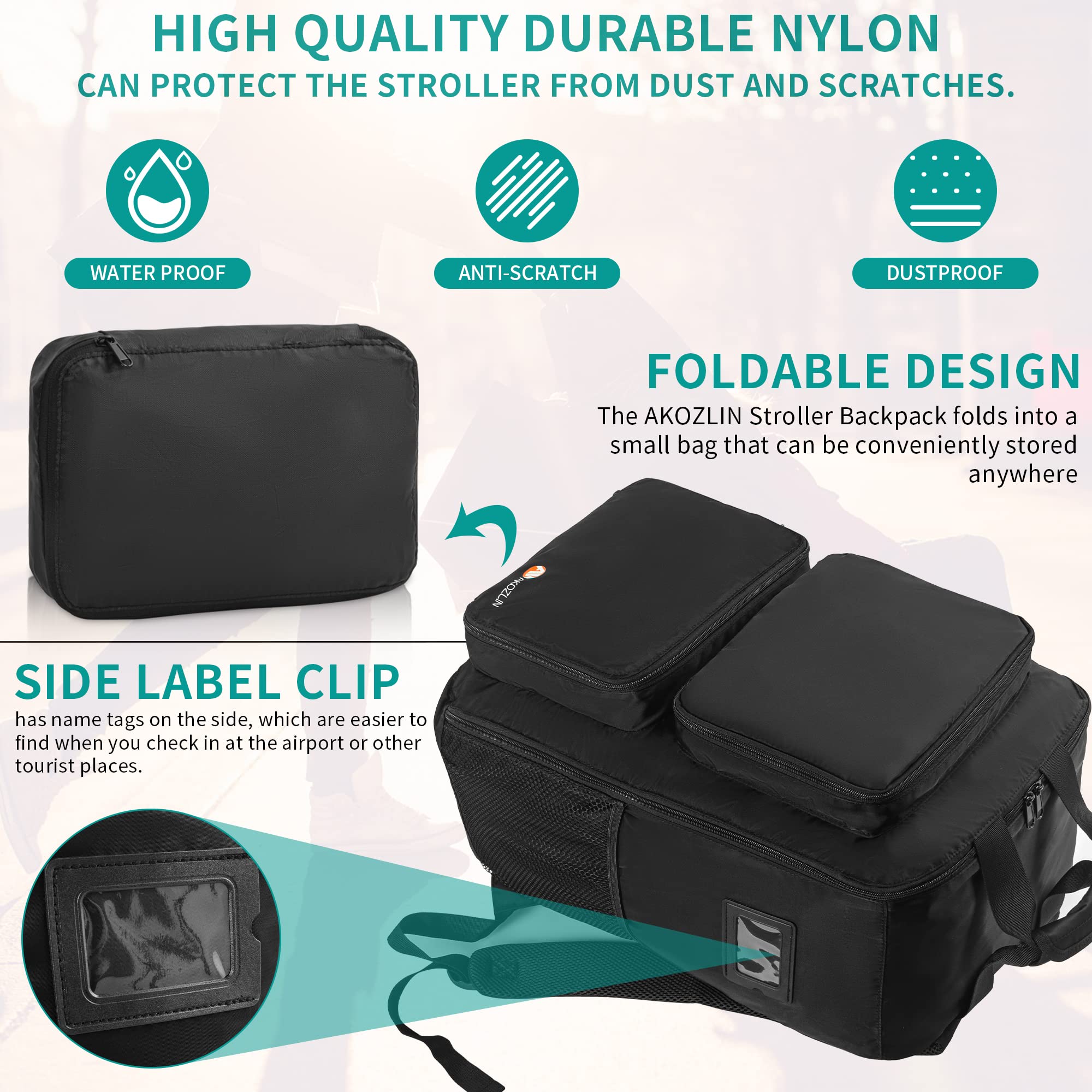 AKOZLIN Foldable Stroller Travel Bag Backpack Compatible with GB Pockit+ All City/GB Pockit Air All Terrain/Gb Pockit Stroller(14.2”×8.7”×20.5”)