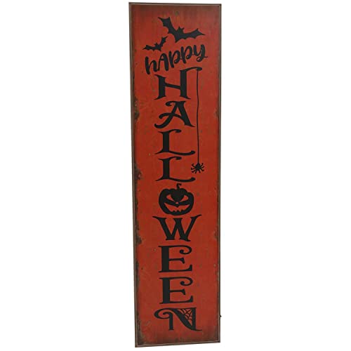Haunted Hill Farm 45-in. Happy Halloween Porch Leaner Sign with LED Lights, Battery Operated, Festive Holiday Decor, Jack-O-Lantern, Bats in Orange & Black