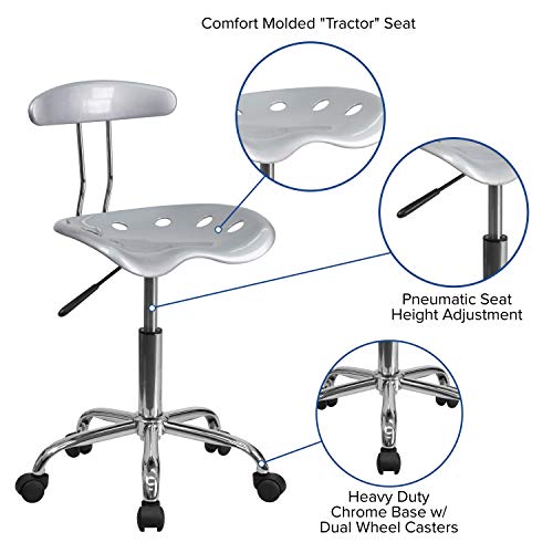 Flash Furniture Elliott Vibrant Silver and Chrome Swivel Task Office Chair with Tractor Seat