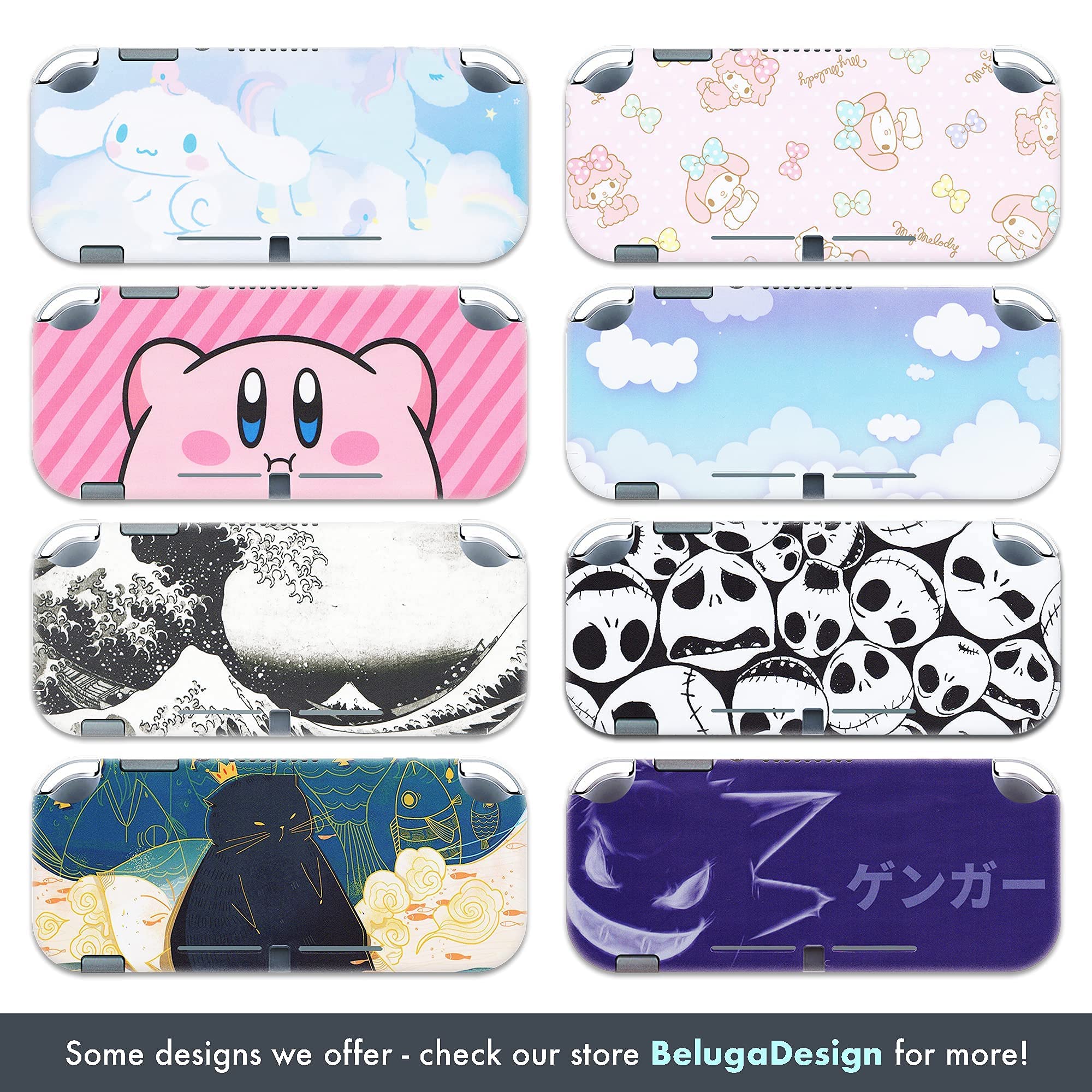 BelugaDesign Gengar Switch Skin | Cute Pastel Sticker Wrap Vinyl Decal | Anime Ghost Kawaii Japanese Cartoon Game l Compatible with Nintendo Switch (Switch Lite, Purple)