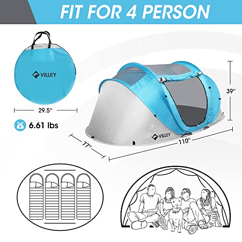 HAUSHOF High Back Beach Chair, Mesh Back Folding Chair and VILLEY 4-Person Easy Pop Up Tent, Waterproof Automatic Setup Instant Lightweight Camping Beach Tent
