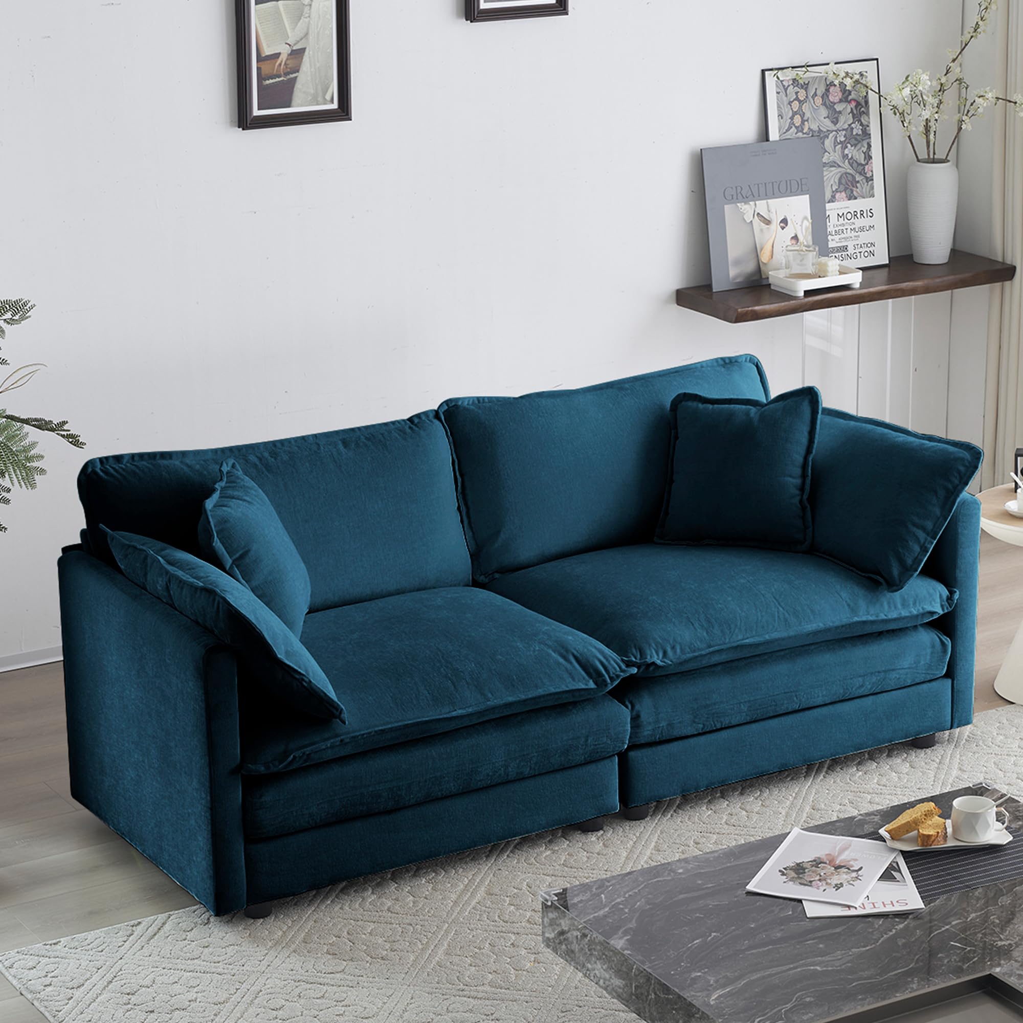 Suheww Comfort Chenille Loveseat Sofa, Modern Love Seat 2-Seater Sofa Cloud Couches for Living Room Bedroom Office Apartment (Blue, Loveseat)