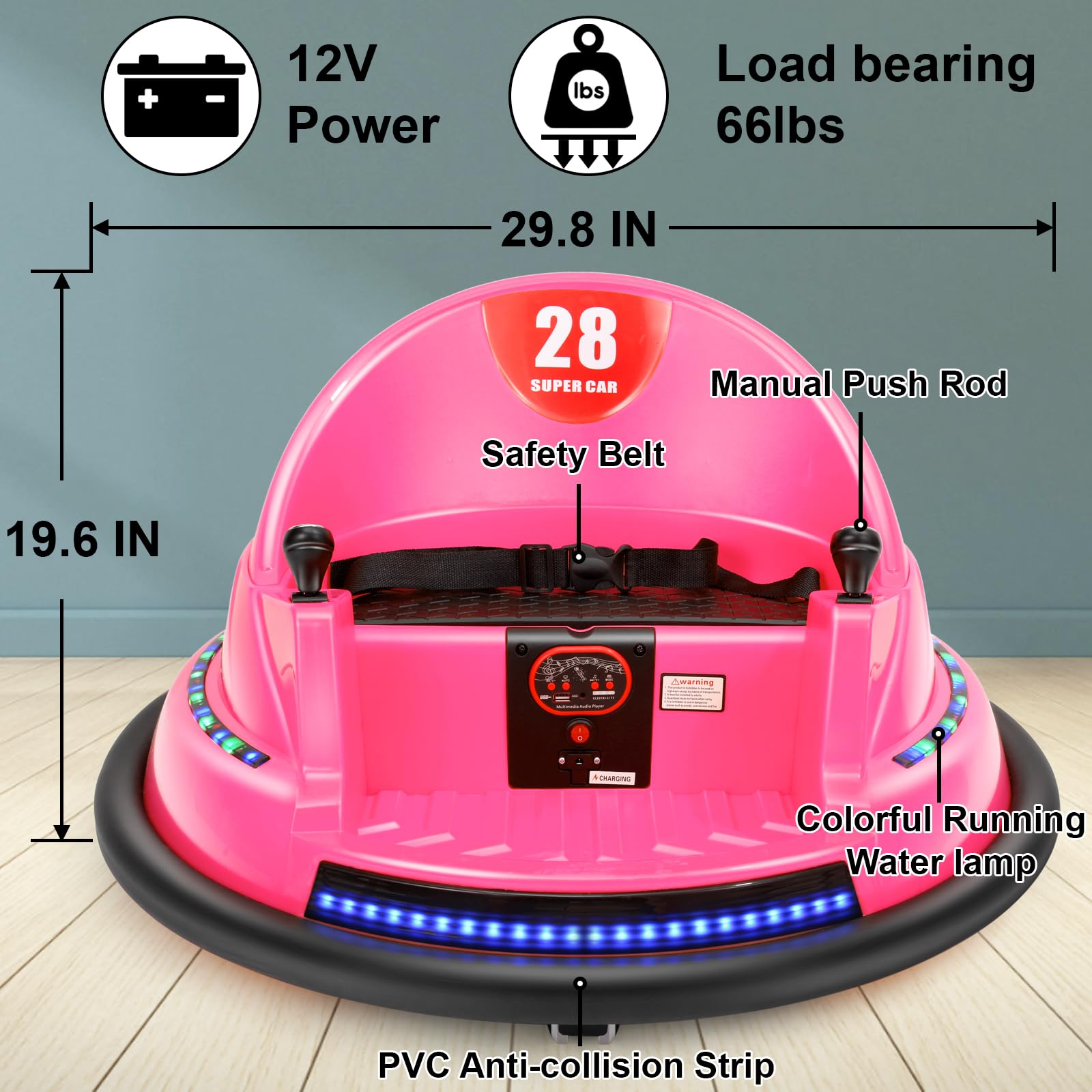 BROAGE Kids Race Toy 6V Electric Ride On Bumper Car Vehicle Remote Control 360 Spin DIY Numbers 00-99 ASTM-Certified Dark Red